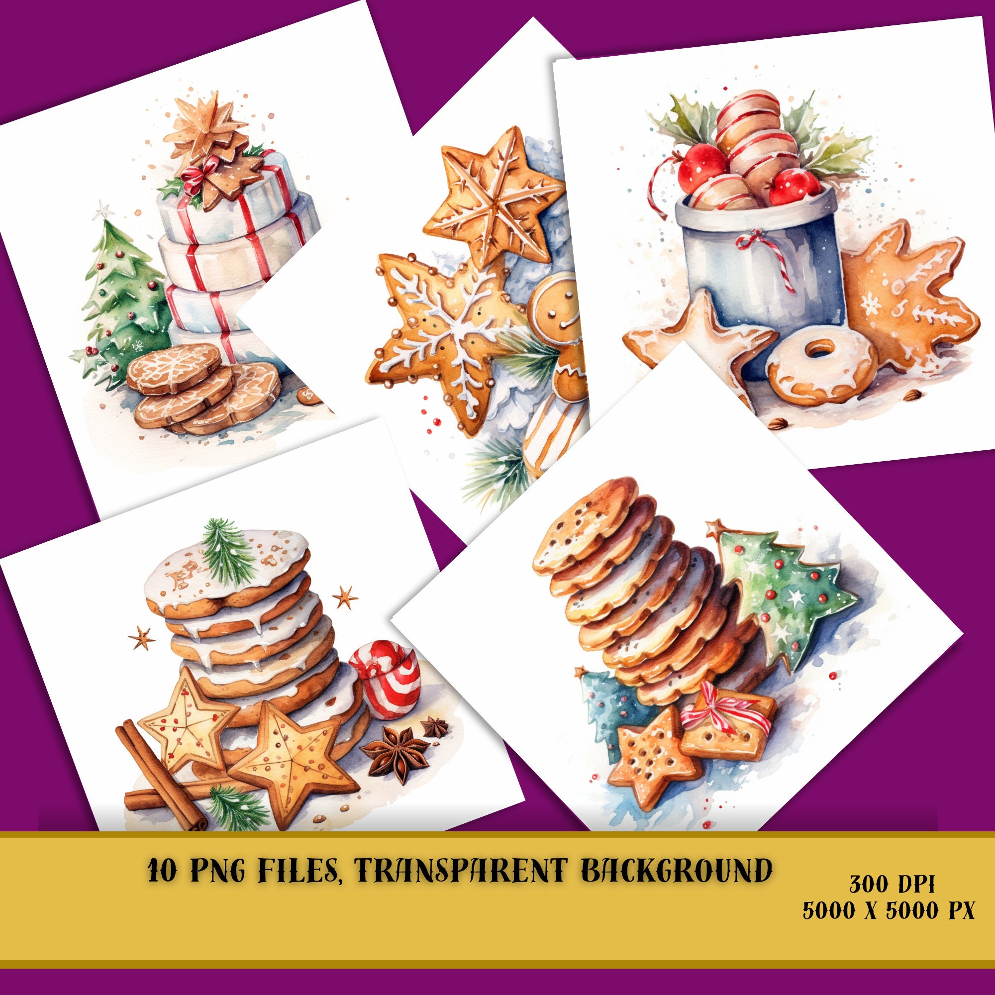 Watercolor Christmas Cookies Clipart Pnggoodnotes Stickerdigital ...
