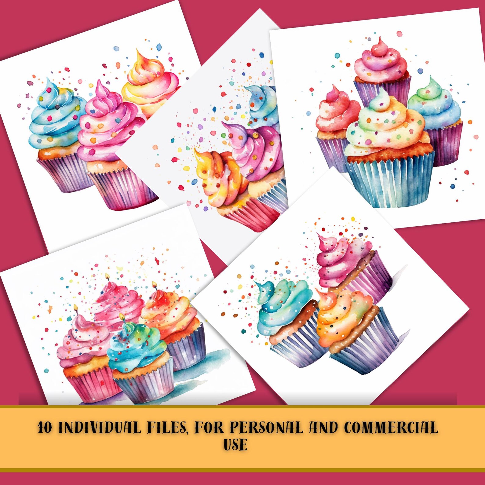 Rainbow Cupcake Clipart⎥watercolor Clipart Bundle⎥birthday Png⎥digital ...
