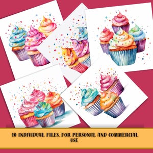 Rainbow Cupcake Clipart⎥watercolor Clipart Bundle⎥birthday Png⎥digital ...