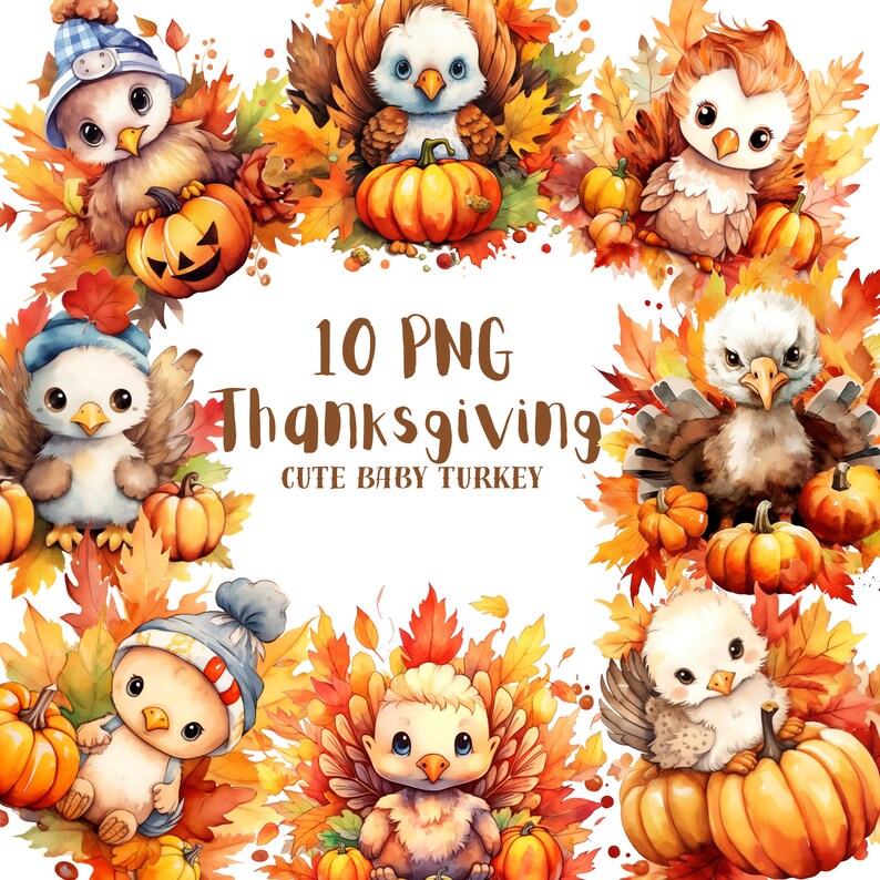 Watercolor Cute Turkey Png⎥thanksgiving Clipart⎥digital Stickers Fall ...