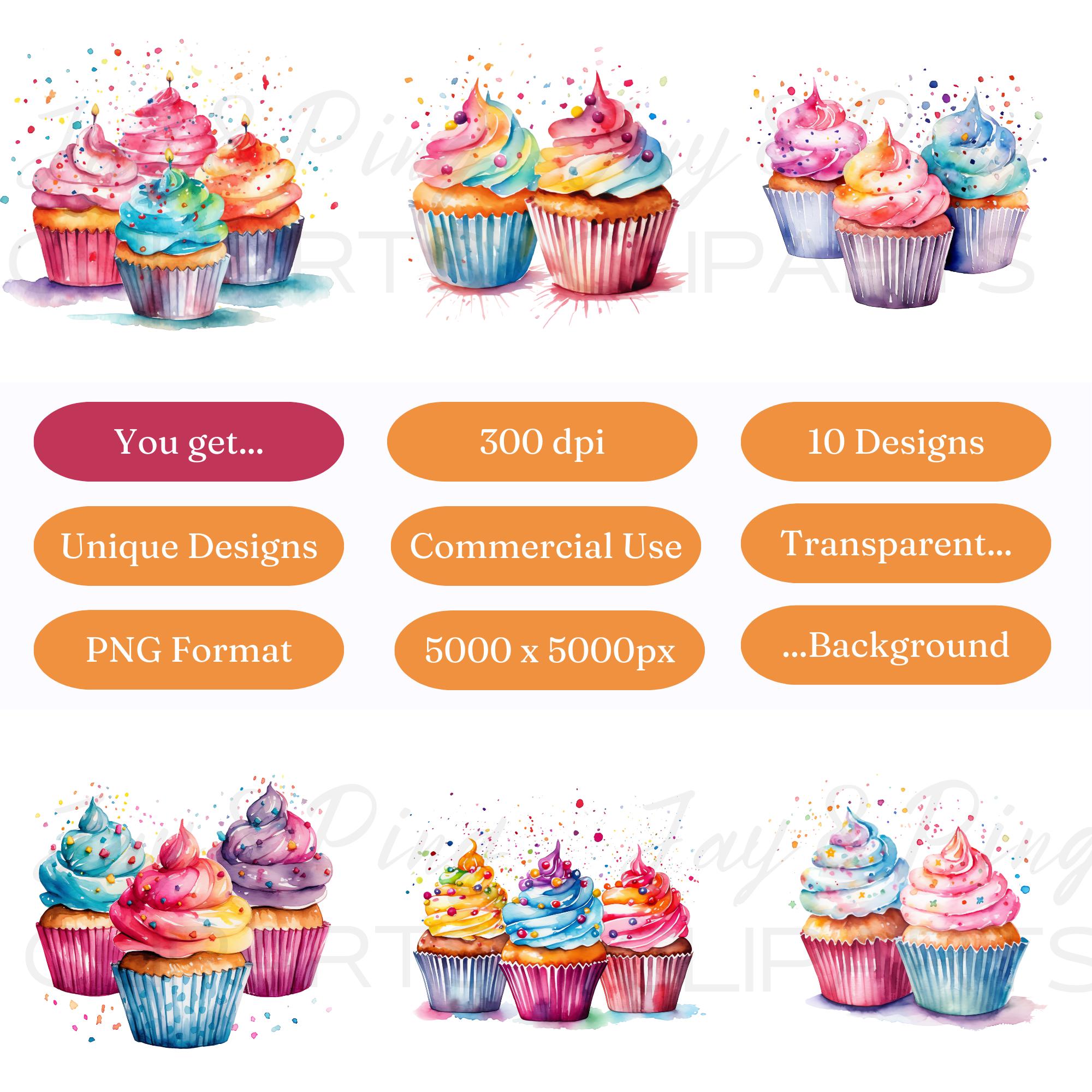 Rainbow Cupcake Clipart⎥watercolor Clipart Bundle⎥birthday Png⎥digital ...