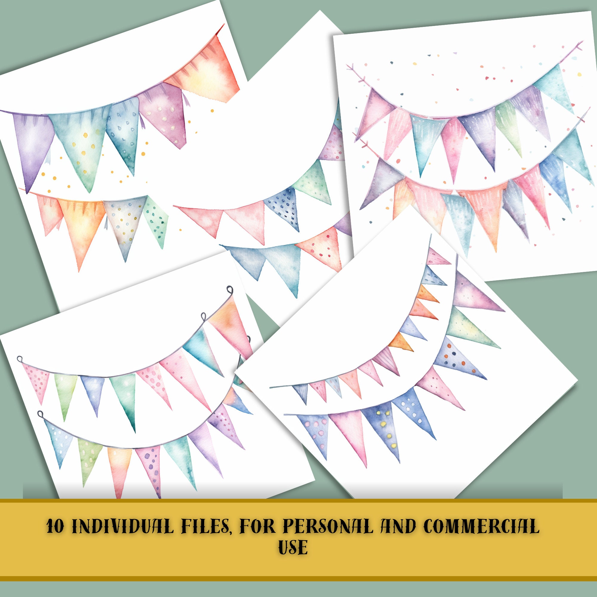 Watercolor Bunting Flags⎥watercolor Birthday Clipart⎥digital Stickers ...