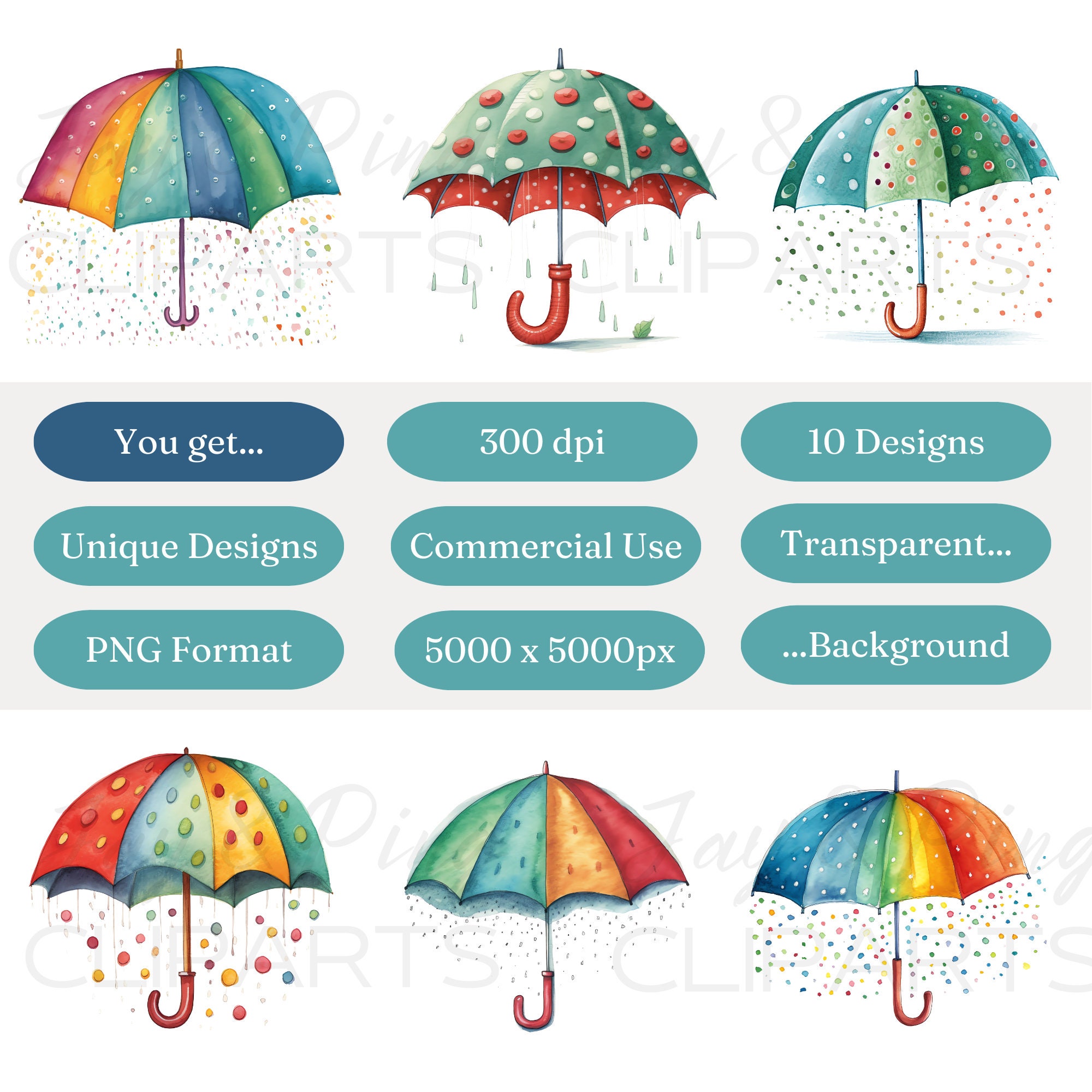Watercolor Umbrella Clipart ⎥clipart Autumn Fall⎥umbrella Png⎥rainy Day ...
