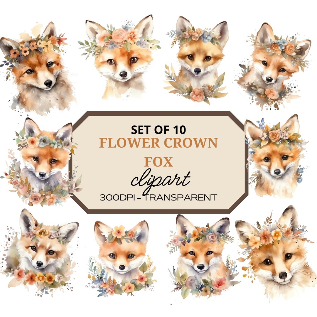 Cute Baby Fox Clipart⎥watercolor Clipart Bundle⎥flower Crown Png ...