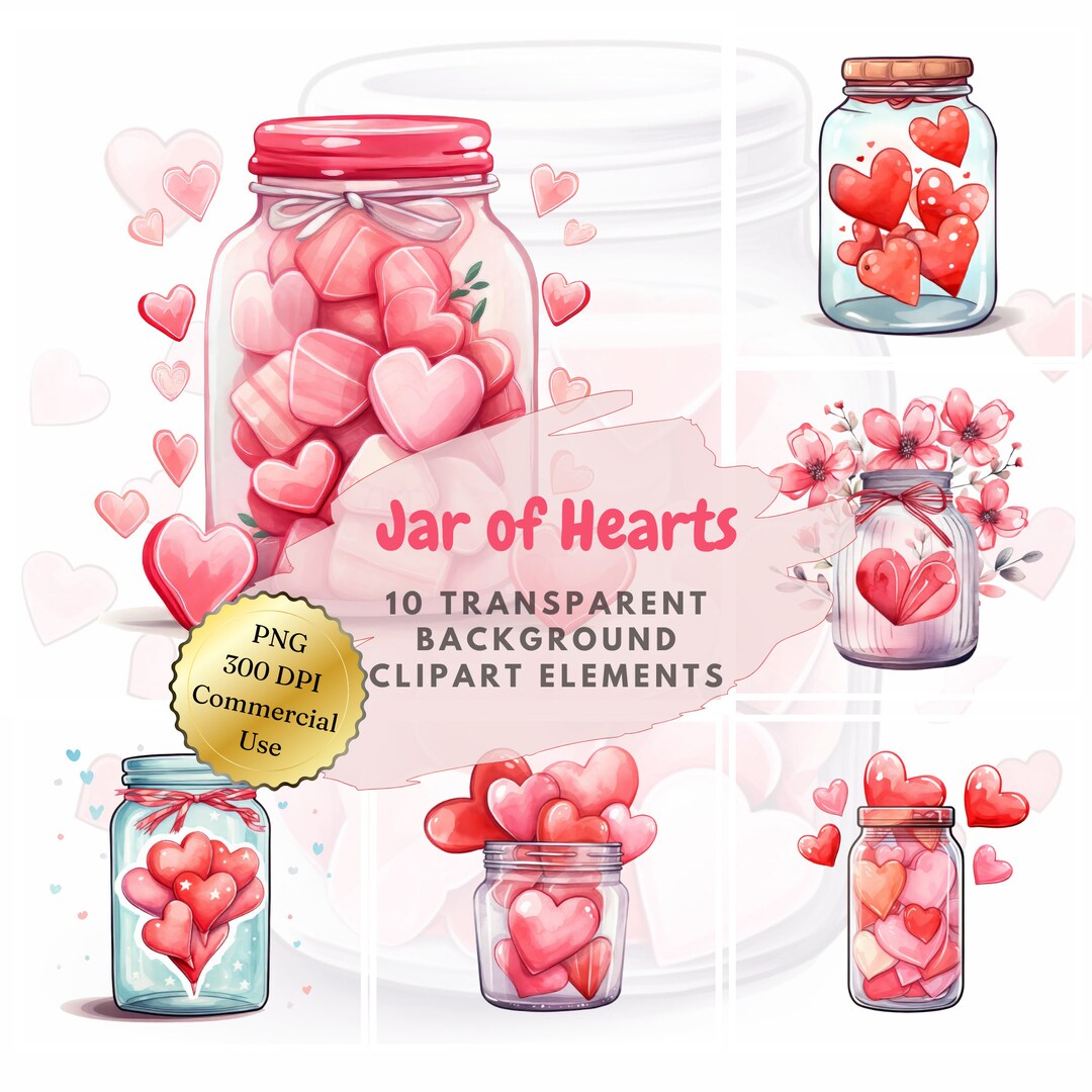 Watercolor Jar of Hearts Clipart⎥cute Illustration Png⎥goodnotes ...