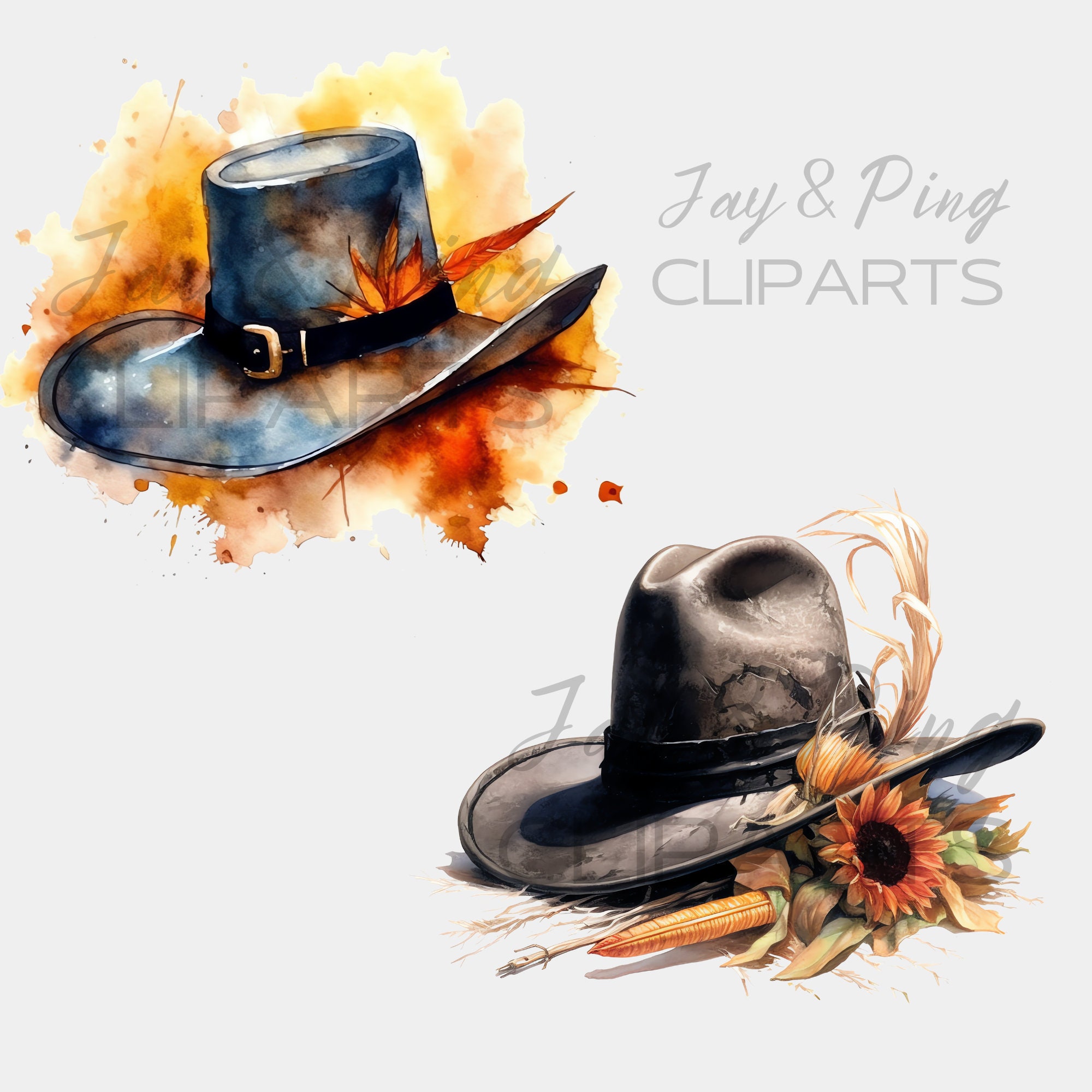 Watercolor Thanksgiving Pilgrim Hat Clipart⎥thanksgiving Clipart ...