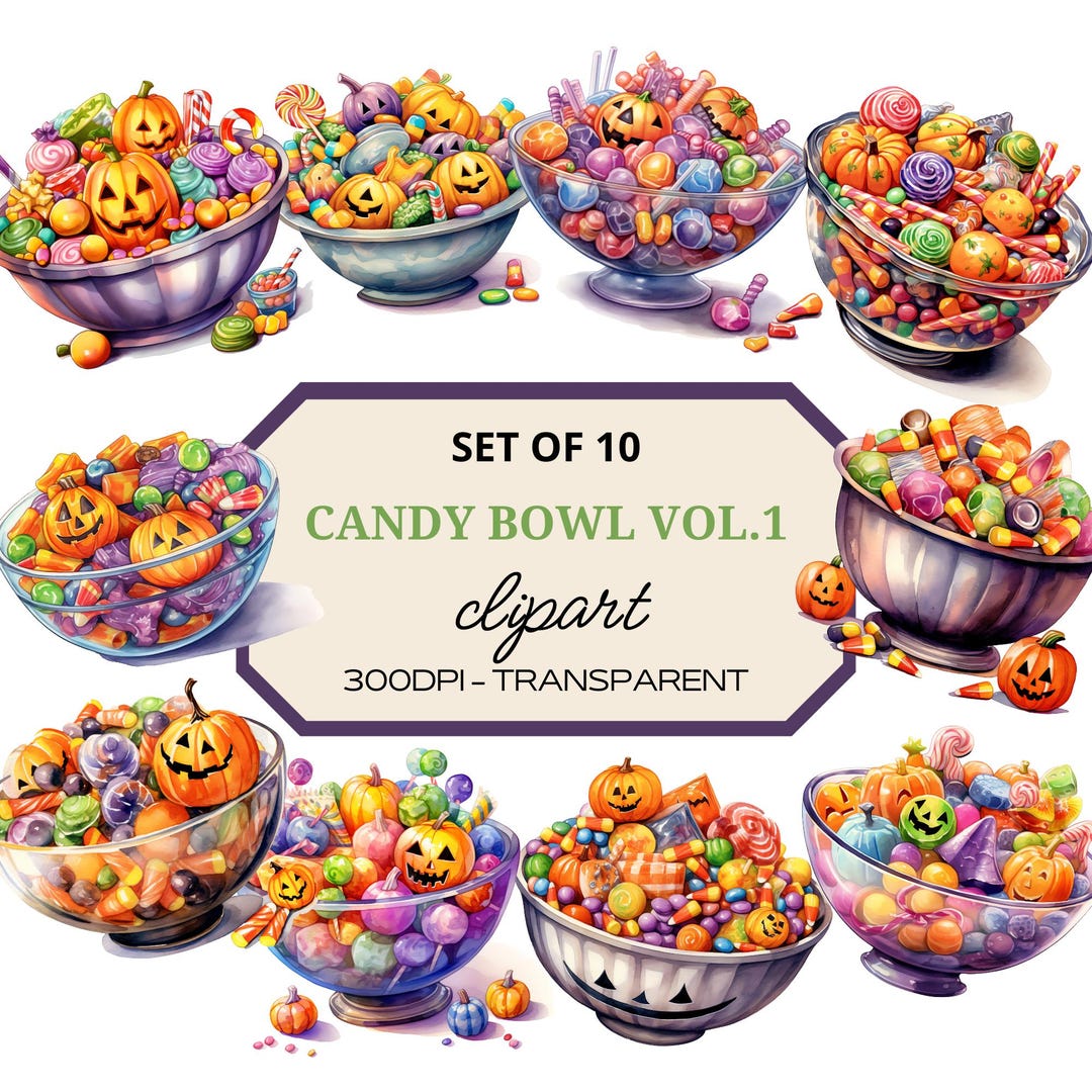 Candy Bowl Clipart⎥watercolor Clipart Bundle⎥halloween Candy Bowl ...