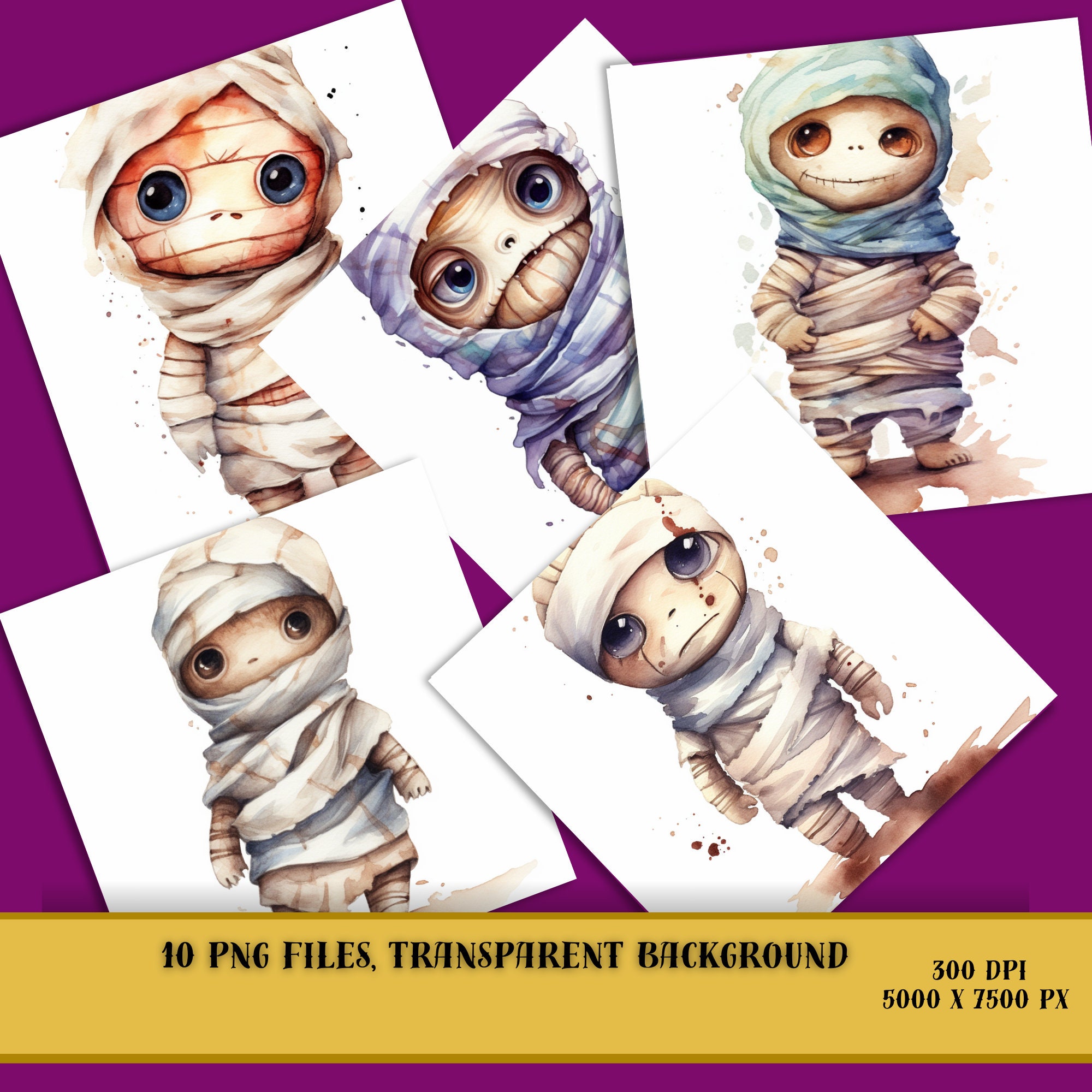 Watercolor Cute Little Mummy PNG, Halloween Clipart, Digital Stickers ...
