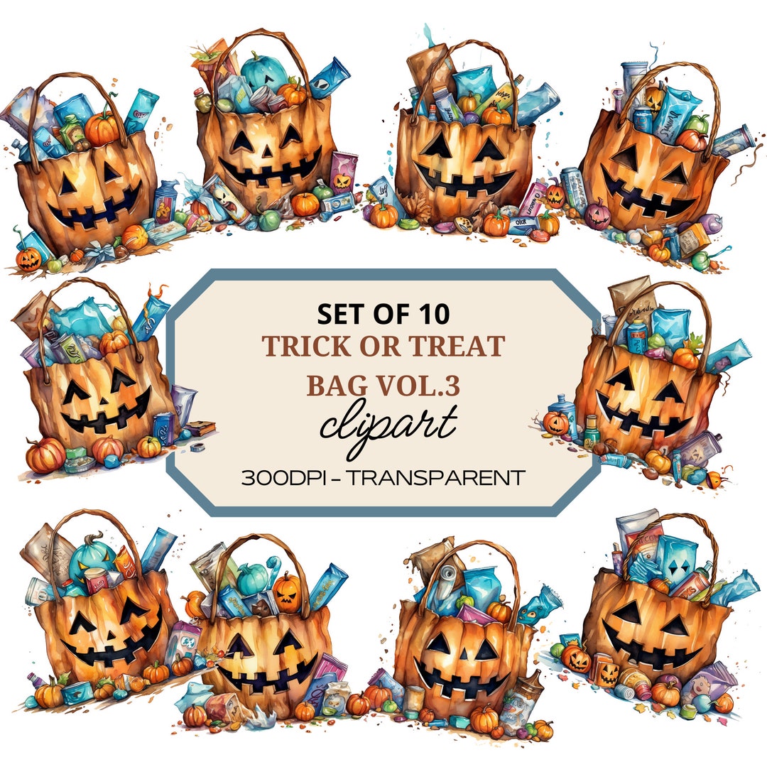 Halloween Candy Bag Clipart⎥watercolor Clip Art Bundle⎥trick or Treat ...