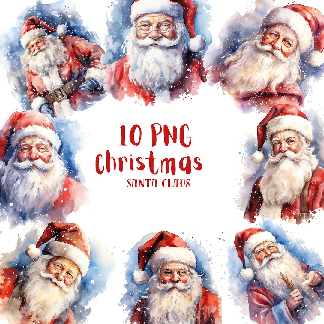 Watercolor Santa Claus Clipart⎥Clipart Santa Head⎥Digital Stickers ...