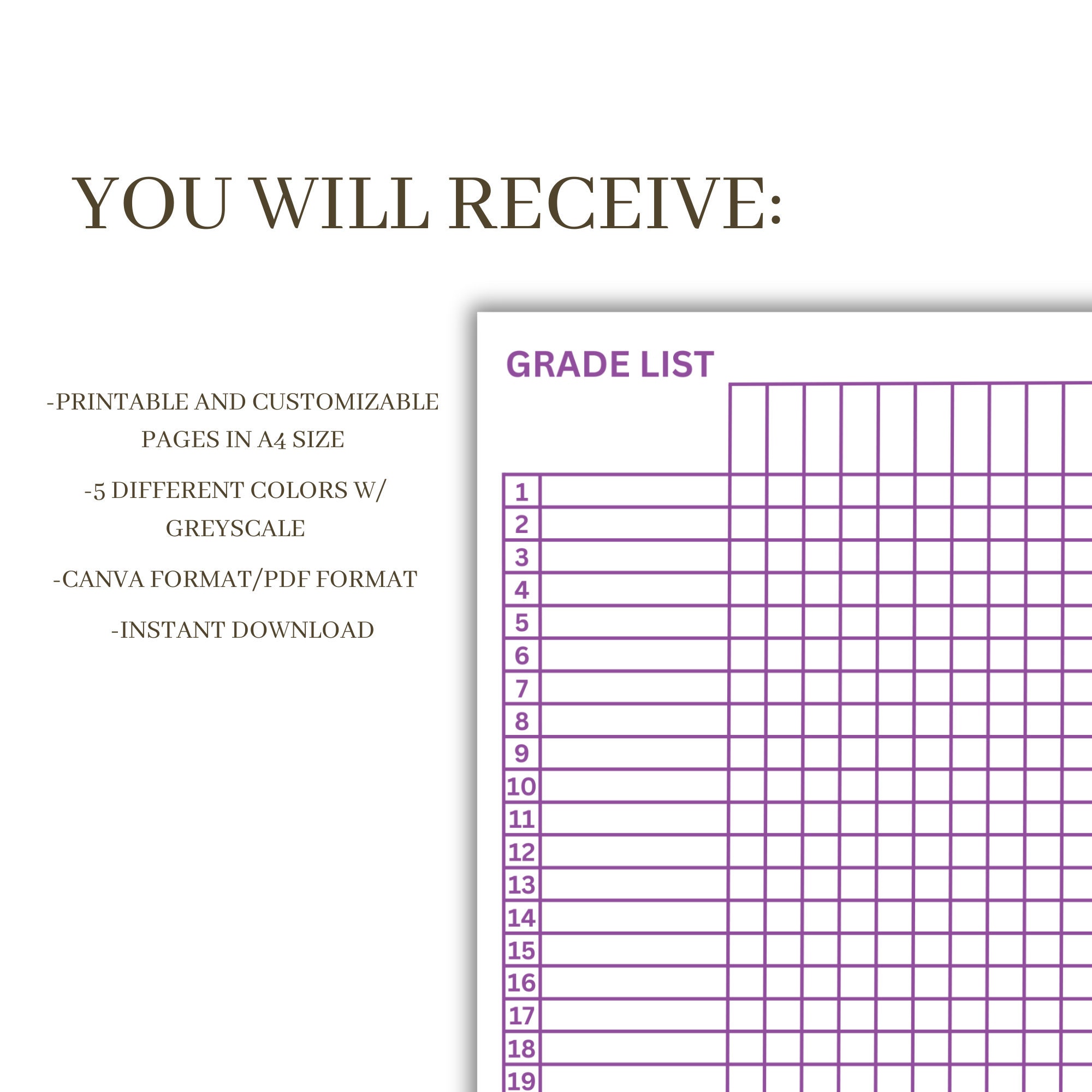 Printable Class Record And Checklist Grade Sheet Grade Record Class