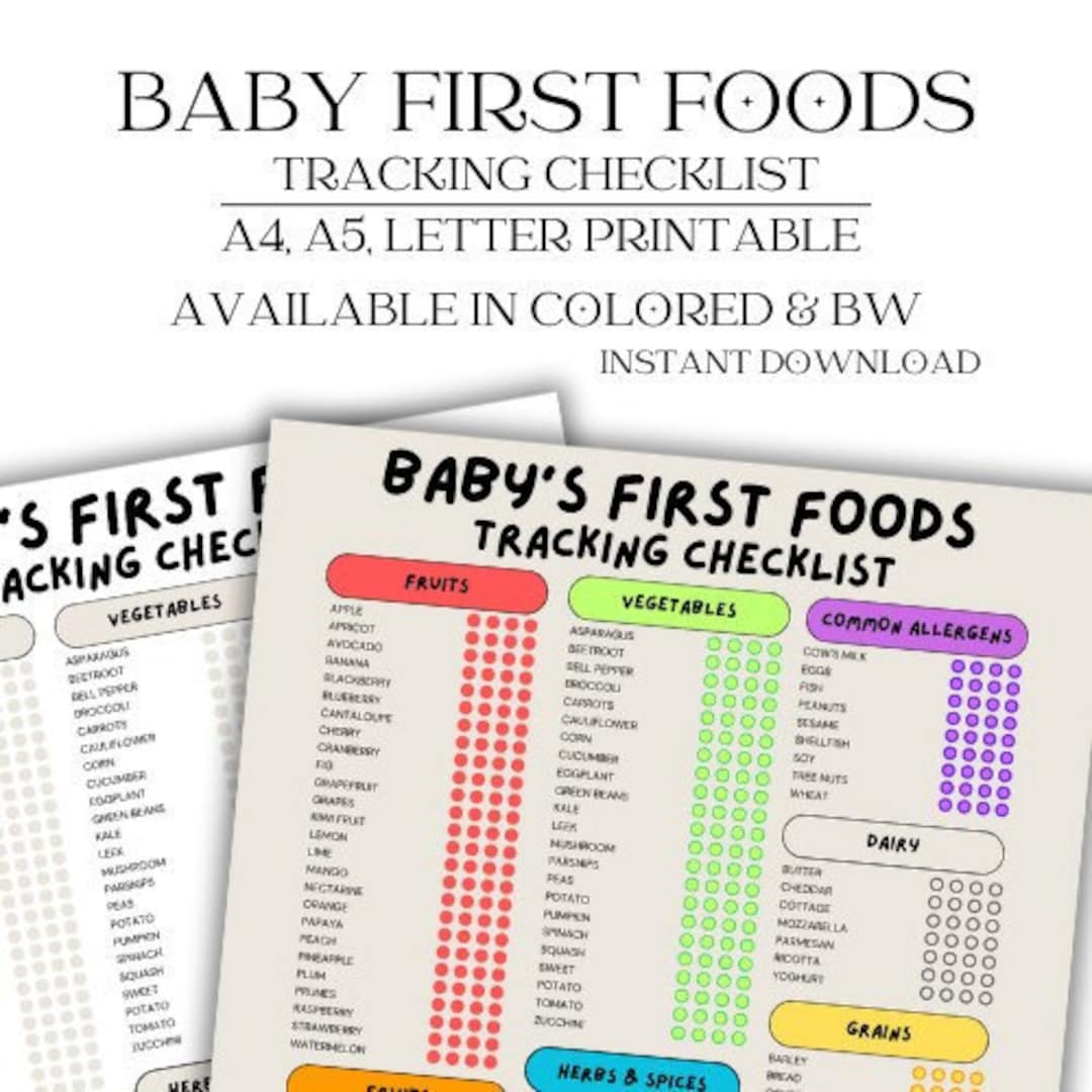 Baby Food Tracker Printable, Baby's First Food Checklist, Baby Food Log ...