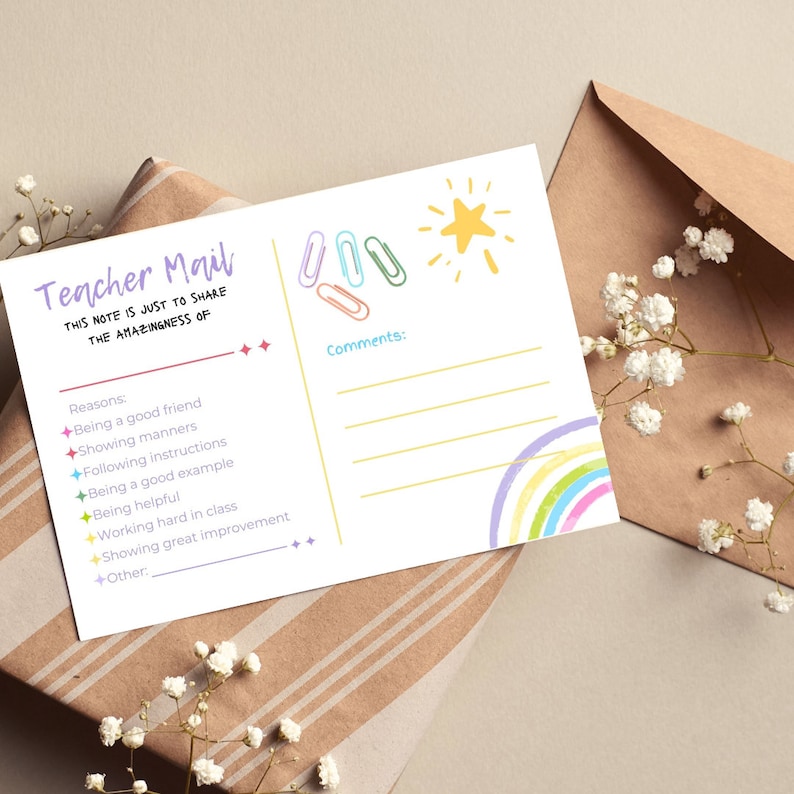 Rainbow Boho Teacher Postcard, Meet the Teacher, A Note From Substitute ...