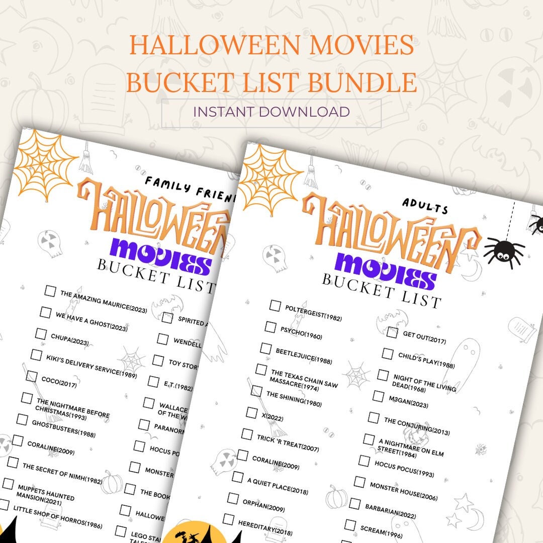 Halloween Movie Bucket List, Movie Night Challenge, Gift for Movie ...