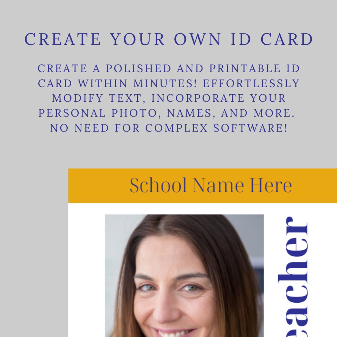 Teacher ID Card Template, ID Card, Custom ID Badge, Id Badge, Editable ...