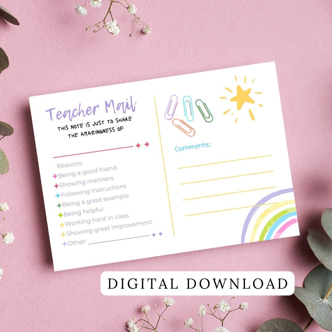 Rainbow Boho Teacher Postcard, Meet the Teacher, A Note From Substitute ...