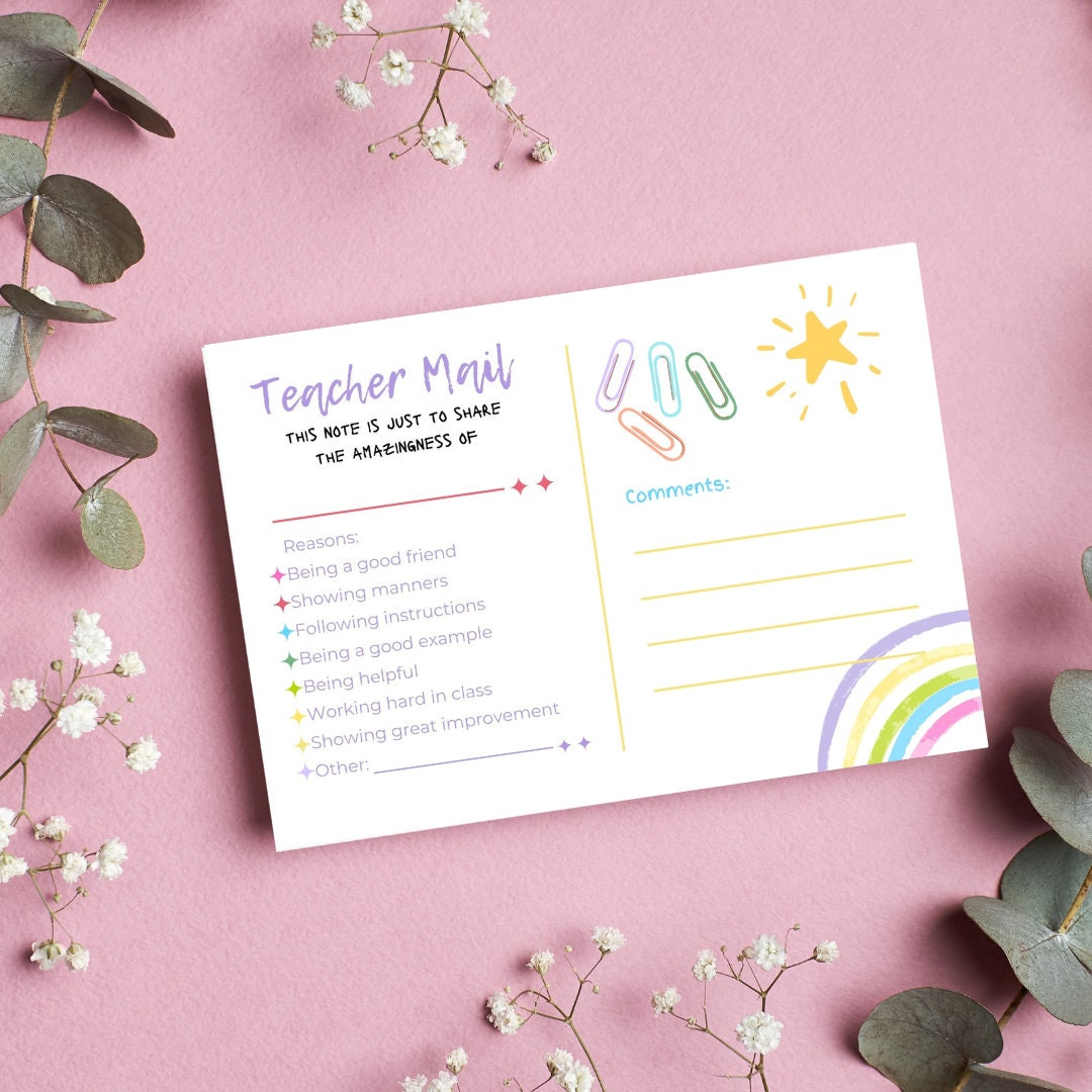 Rainbow Boho Teacher Postcard, Meet the Teacher, A Note From Substitute ...