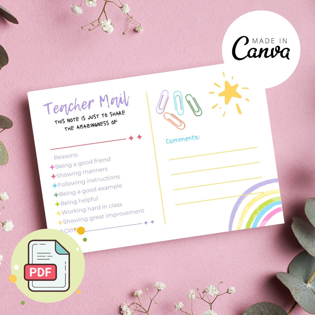 Rainbow Boho Teacher Postcard, Meet the Teacher, A Note From Substitute ...