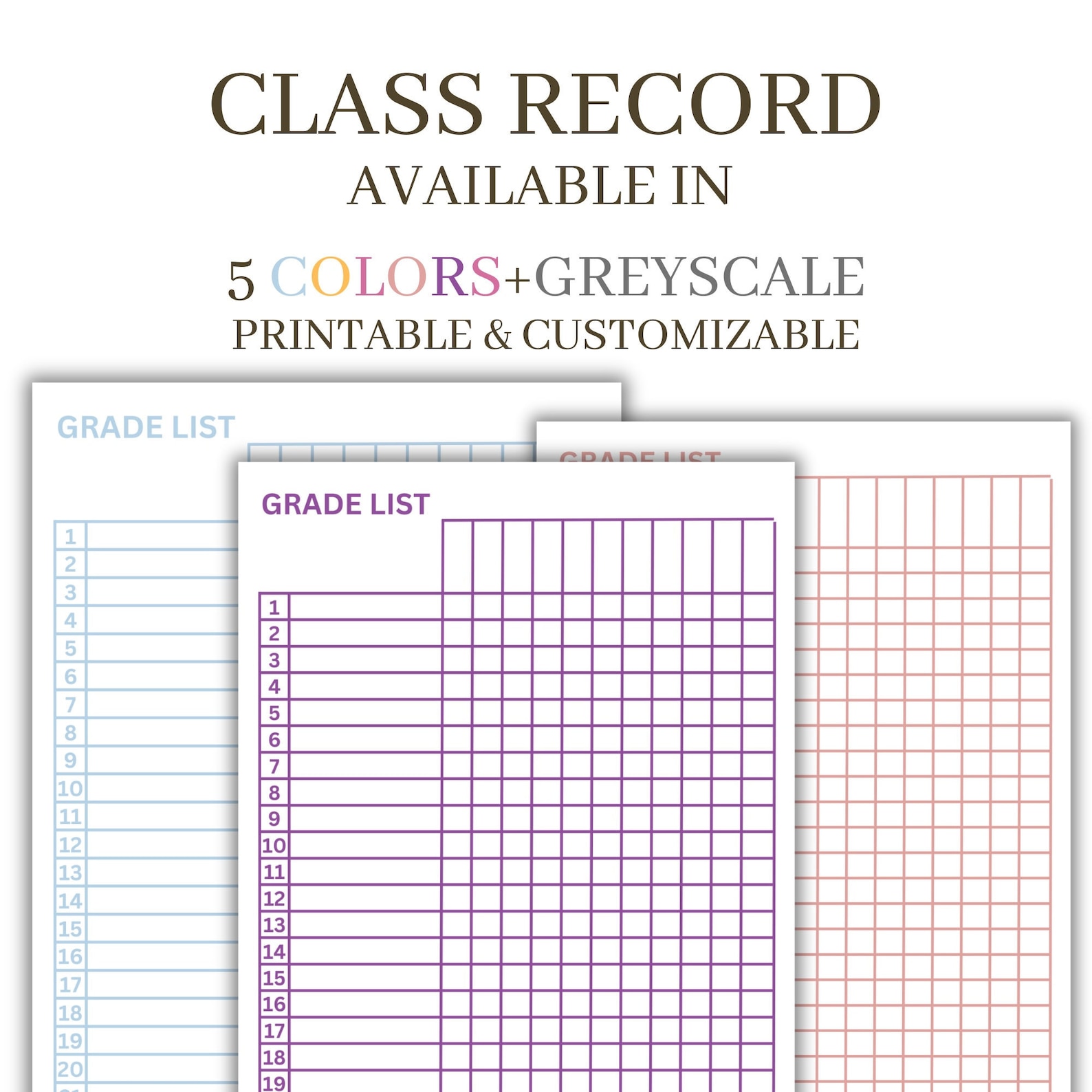 Printable Class Record and Checklist, Grade Sheet, Grade Record,class ...