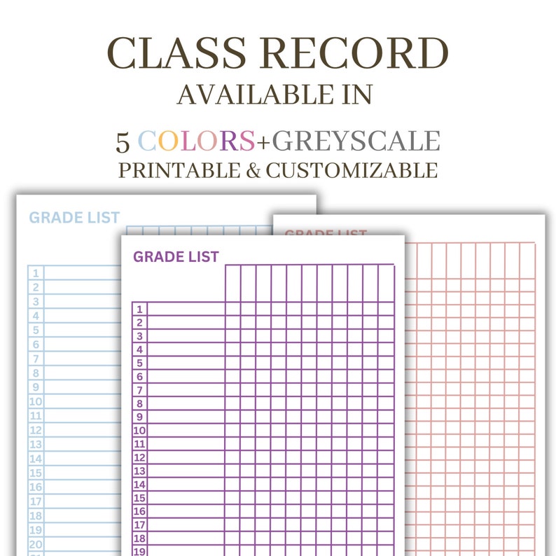 Printable Class Record and Checklist, Grade Sheet, Grade Record,class ...