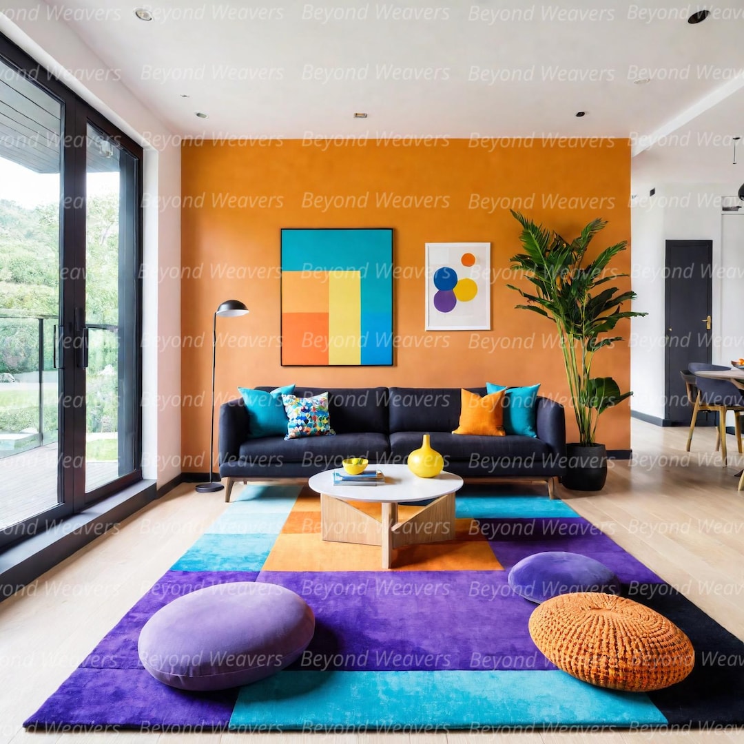 Scallop Solid Box Pattern Multicolor Tufted Rug, Hand-tufted Wool Area ...