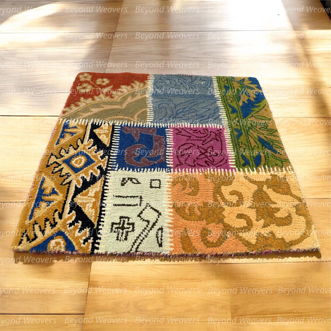 Colorful Patchwork Rug • Boho Eclectic Area Carpet • Vintage Tribal ...