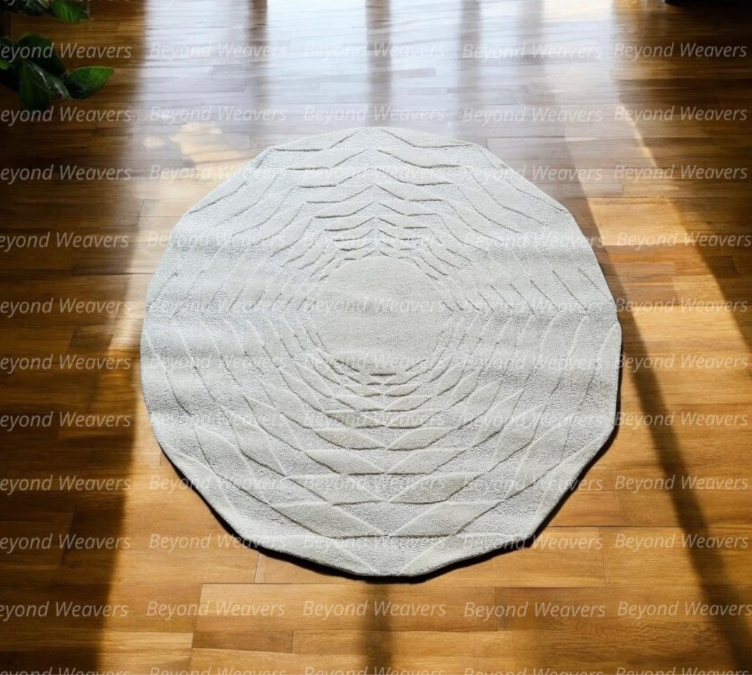 6x6 Round Rug Premium Rug Hand Tufted White Color 100% Wool Area Rug ...