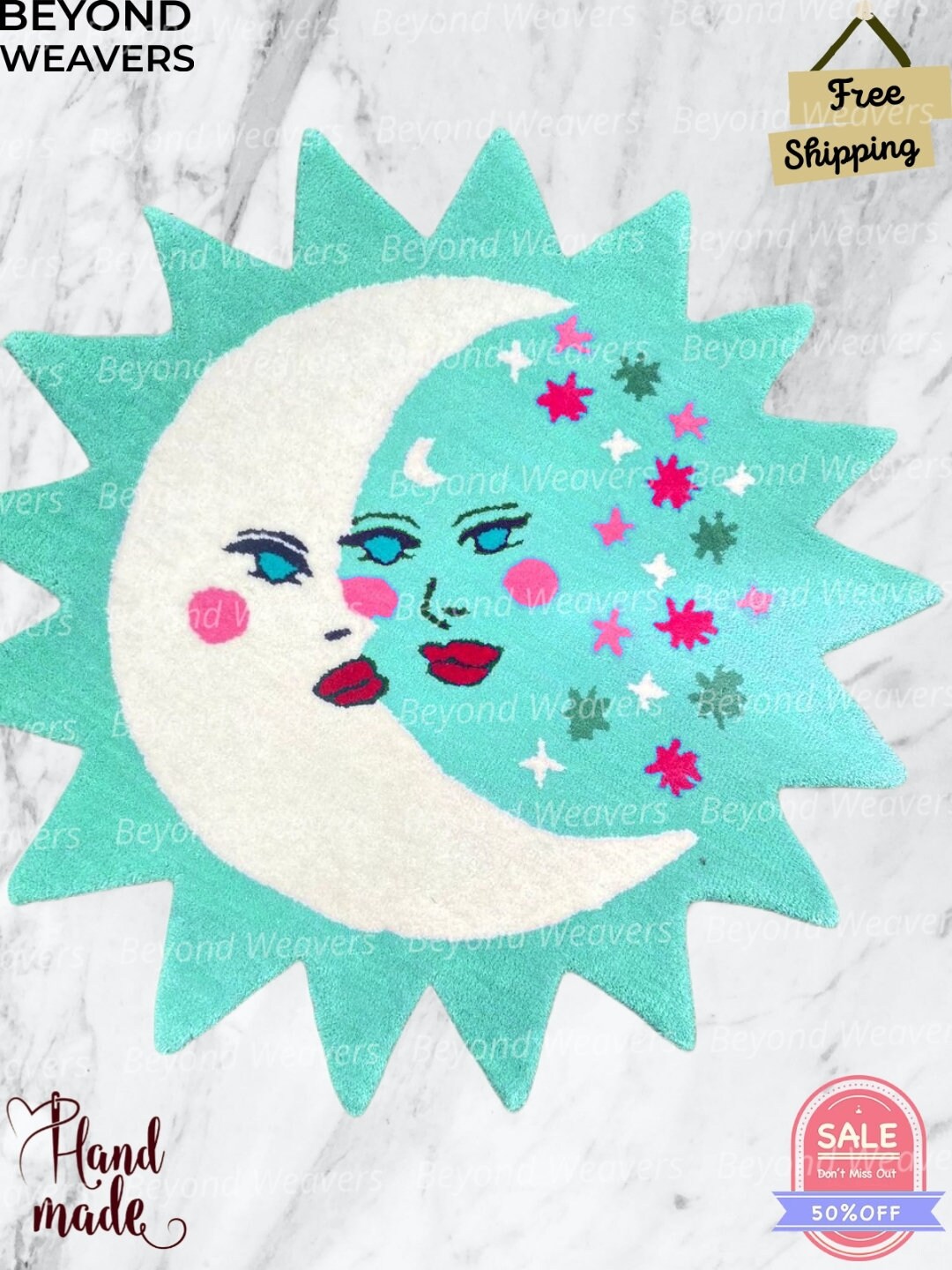 Vintage Sun & Moon Kissing Rug Accent Rug Love Birds Sofa Area Bedroom ...