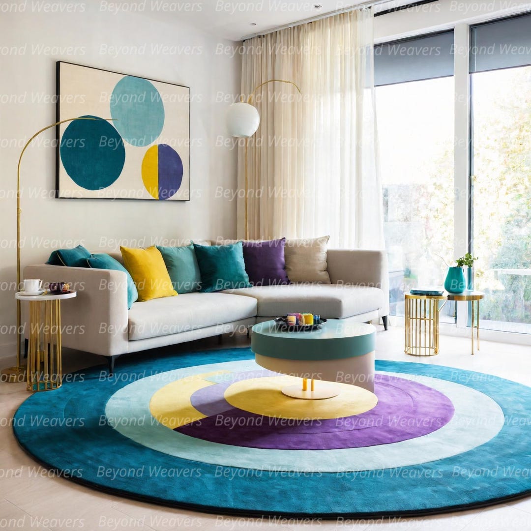 Lunar Hand Tufted Circle With Multicolor Round Rug,for Modern Bedroom ...