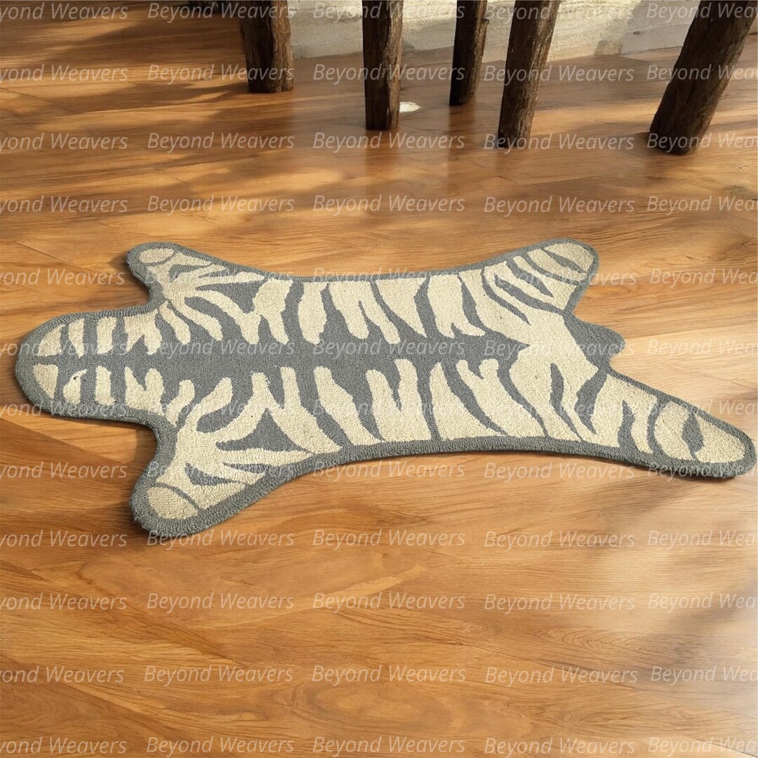 Tiger Shaped Rug – Neutral Animal Accent Mat for Kids Room, Nursery ...