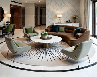 Luxury Sunburst Round Rug – Modern Neutral White & Black Carpet ...