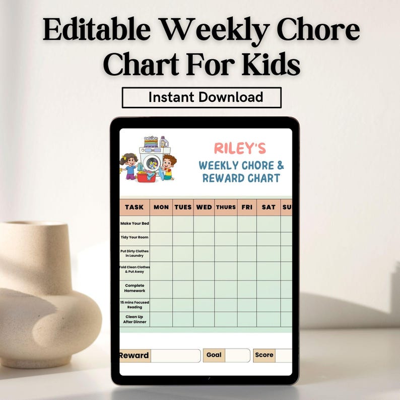 Weekly Chore Chart, Responsibility Chart for Kids Printable, Reward ...