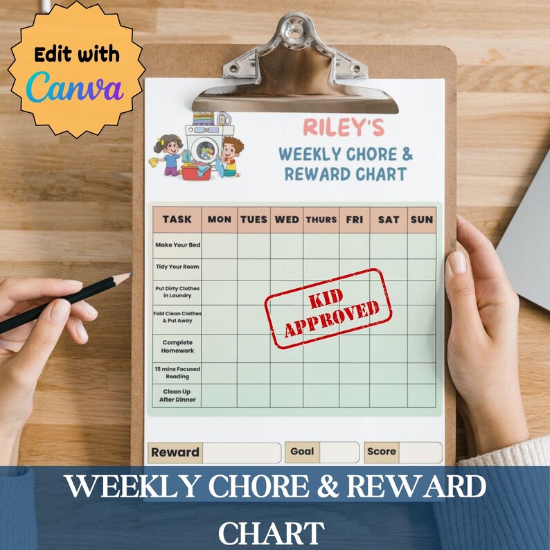 Weekly Chore Chart, Responsibility Chart for Kids Printable, Reward Chart, Custom Chore Chart ...