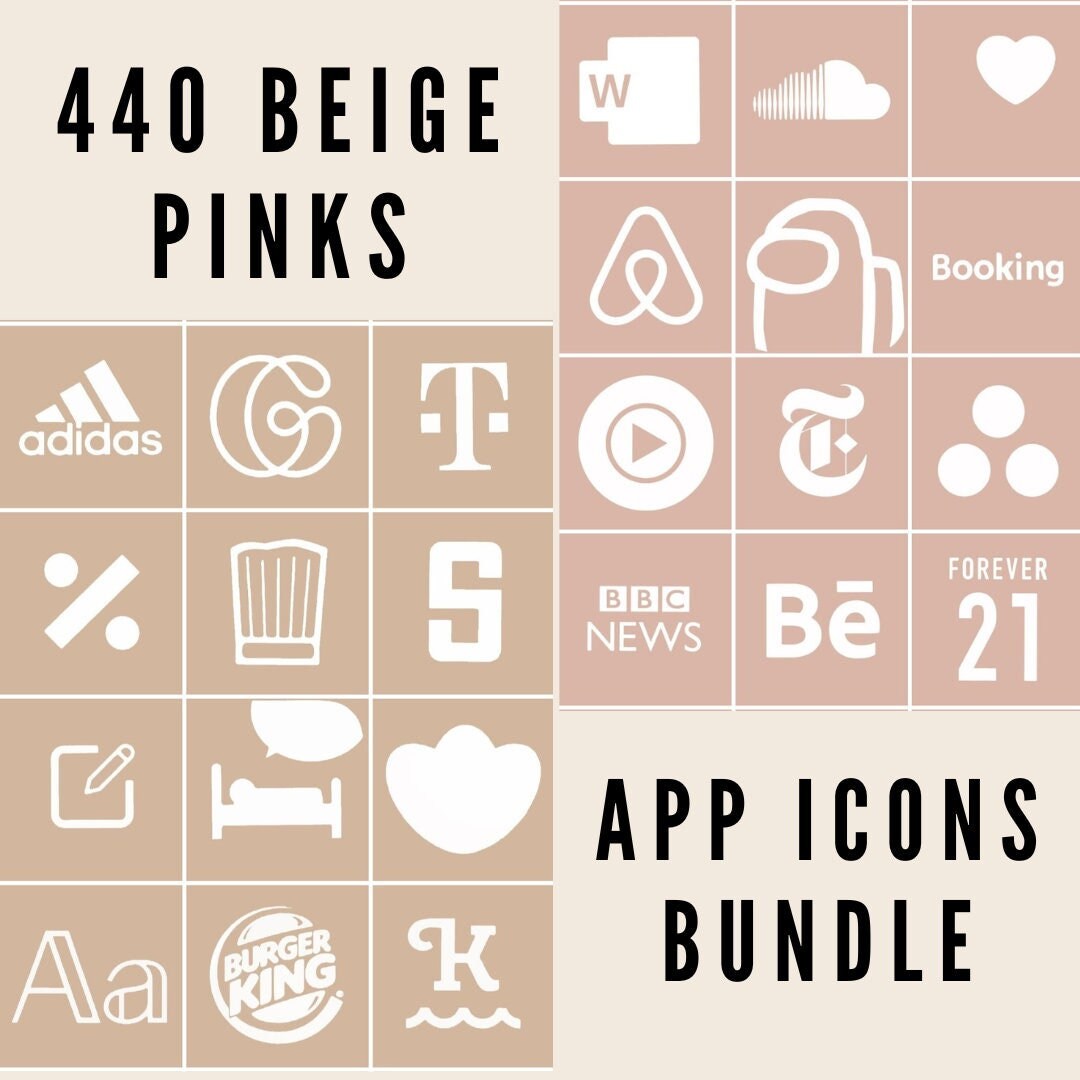 440 Ios Phone Icons Pack Bundle Beige Pinks Ios Aesthetic Icons iPhone ...