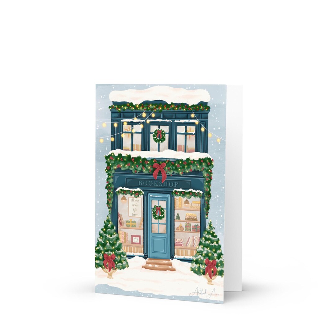 Christmas Bookshop Greeting Card: Holiday Bookstore Greetings (5x7) - Etsy