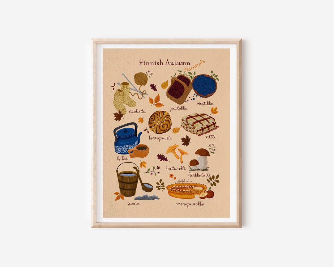 Finnish Autumn Essentials Art Print | Cozy Nordic Illustration ...