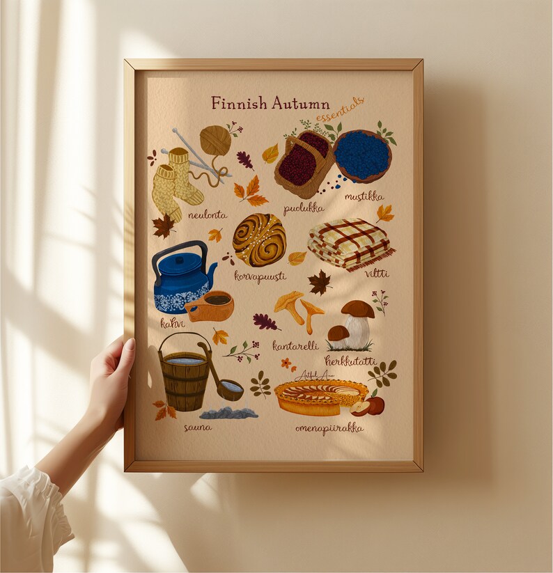 Finnish Autumn Essentials Art Print | Cozy Nordic Illustration ...