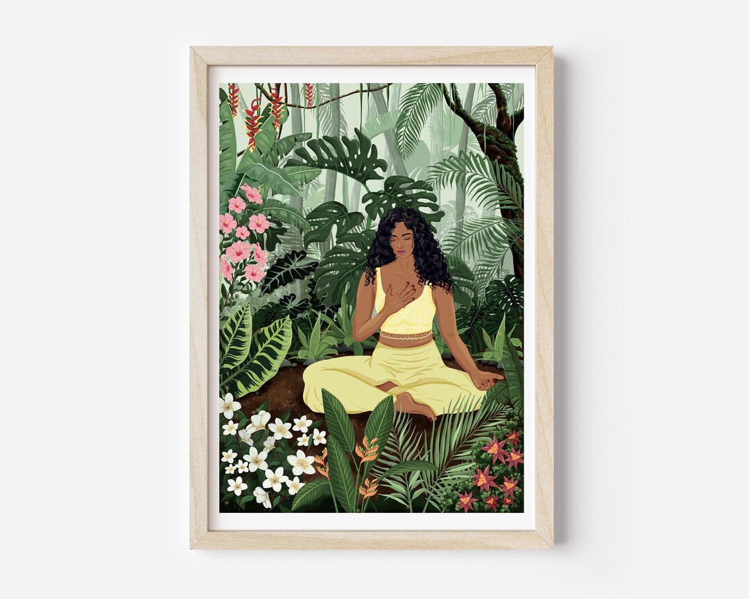 GROUNDING Fine Art Illustration Print Tropical Meditation Poster Boho ...