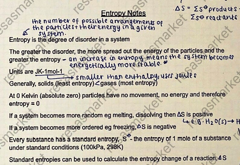 A-level Chemistry Notes: Enthalpy & Entropy - Etsy