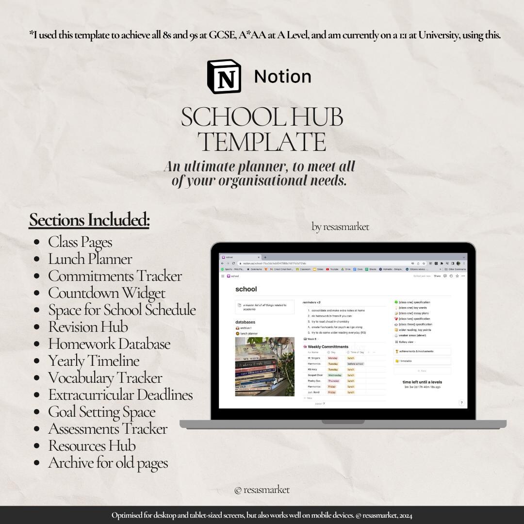 Notion School Hub Template Student Planner Organiser, Assignment ...