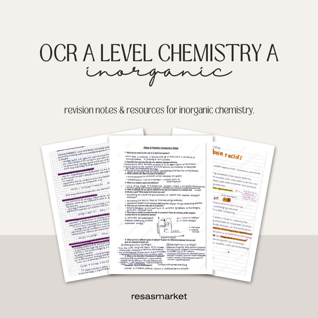 OCR A Inorganic Chemistry Study Notes A-level Resources, Revision Notes ...