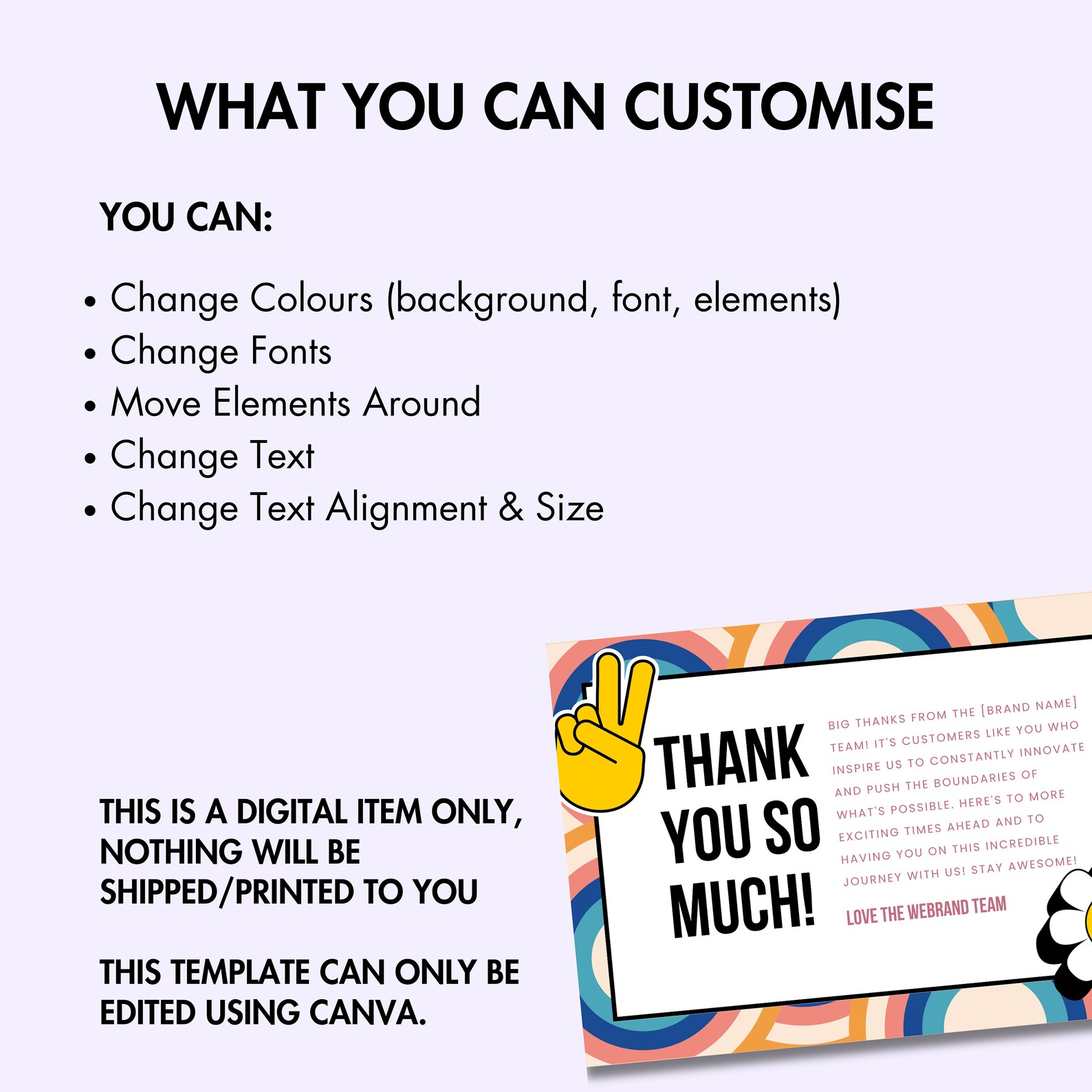 Funky Thank You Card, Editable Canva Template, Customisable Order Card ...