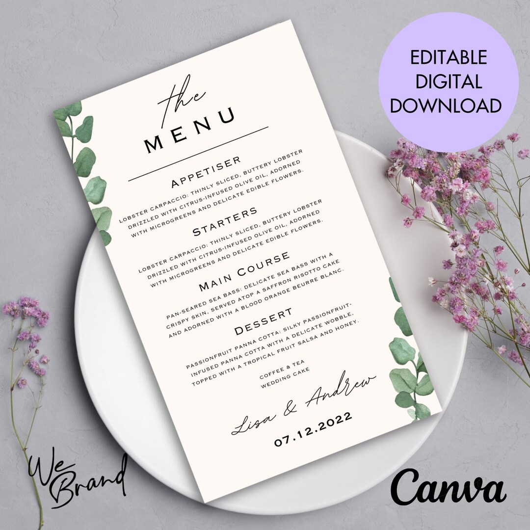 Wedding Food Menu, Editable Template Price List, Business Menu Template ...