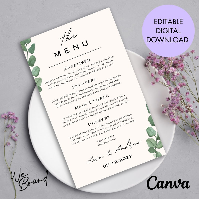 Wedding Food Menu Editable Template Price List Business Menu - Etsy