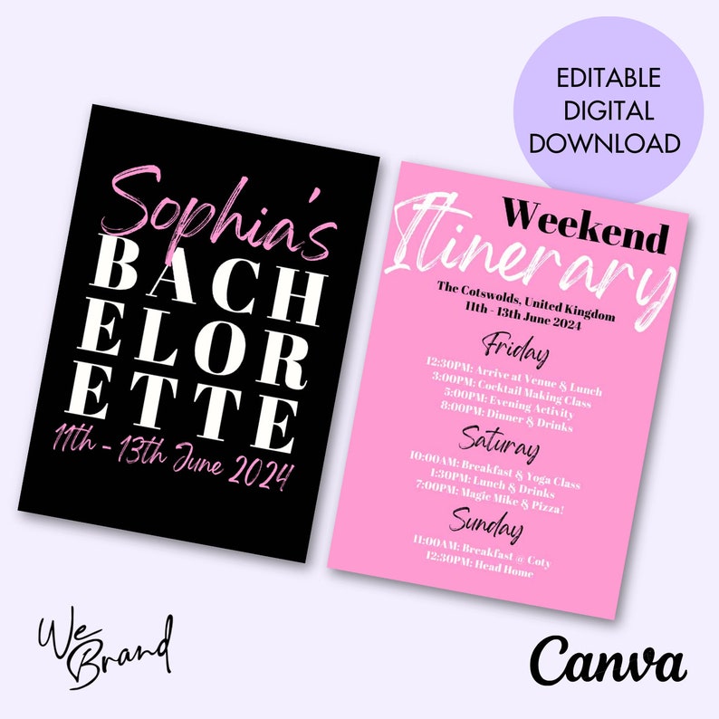 2 Page Fun Bold Hen Itinerary Template, Hen Party Template ...