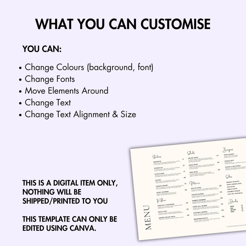 Restaurant Food Menu, Editable Template Price List, Business Menu ...