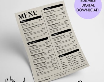 Editable Template Price List, Restaurant Food Menu, DIY Retro Business ...