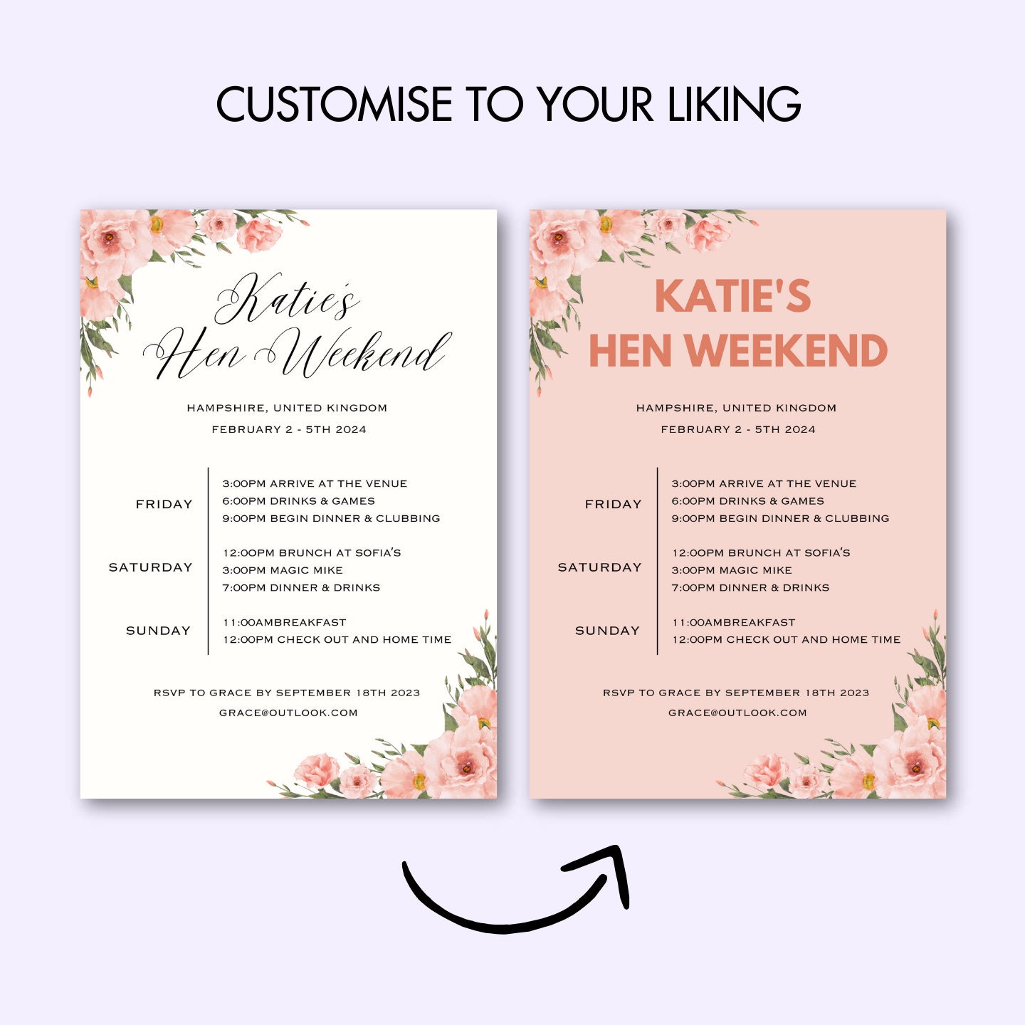 Floral Classic Hen Itinerary Template, Hen Party Template, Bachelorette ...
