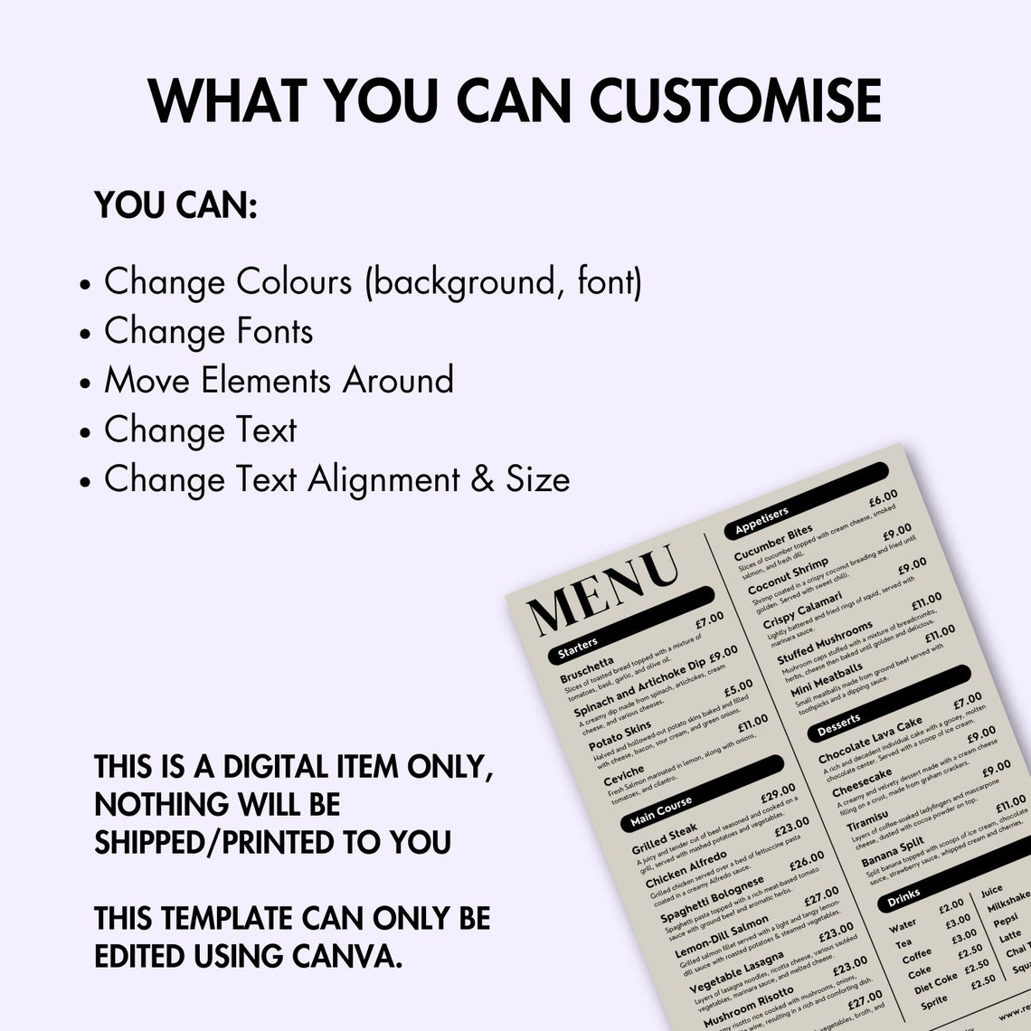 Restaurant Food Menu, Editable Template Price List, Business Menu ...