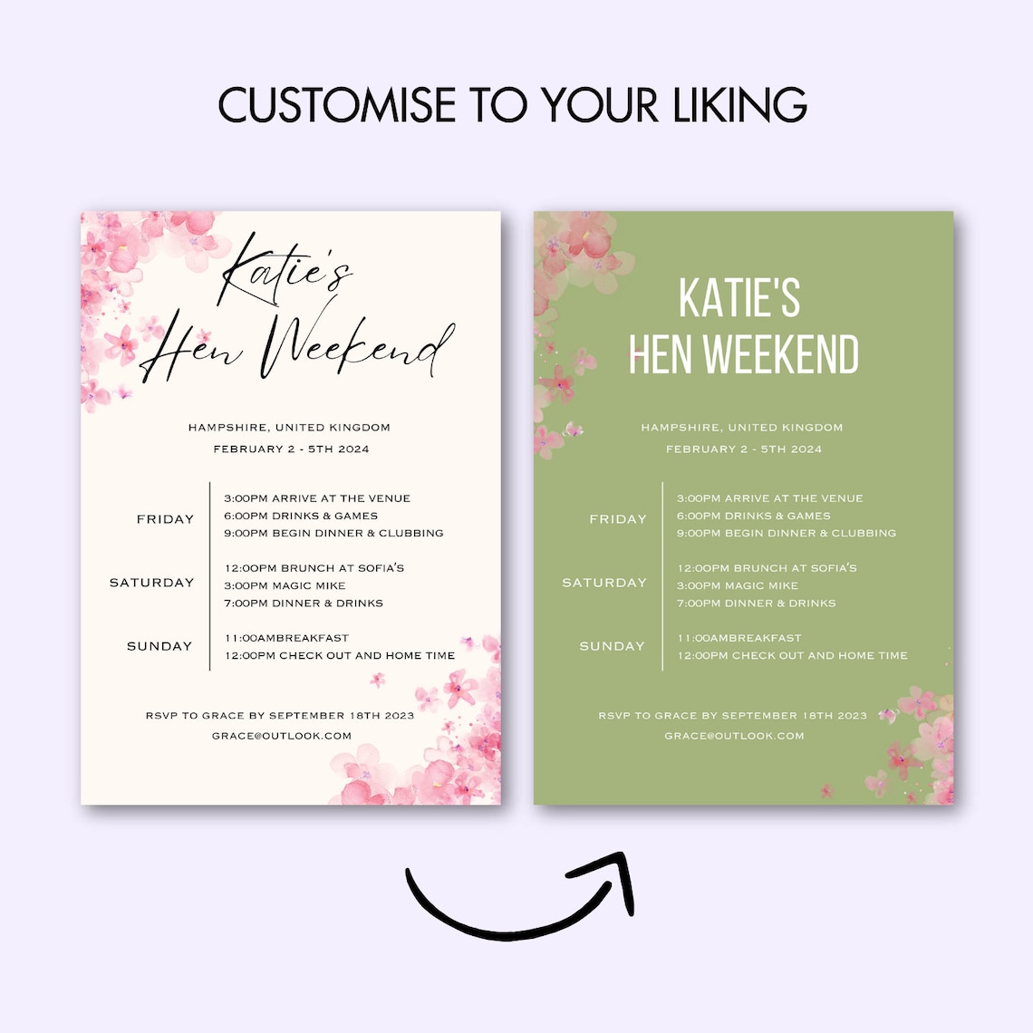 Flower Classic Hen Itinerary Template, Hen Party Template, Bachelorette ...
